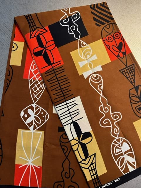 Brown Red Ankara Fabric 1 Yard, African Fabric, 100% Cotton African Cloth, Ankara Head Tie Scarf, African Print Wax, One Yard Ankara African Print