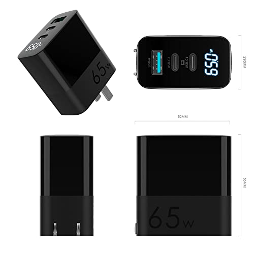 BoxWave Charger Compatible with TCL 408 - PowerDisplay PD Wall Charger (65W), GaN 65W Powerful Charger Folding Plug Display - Jet Black