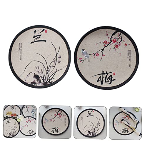 Didiseaon Jute Mat Round Placemats Photo Coasters Desk Mat for Desktop 2pcs Decorative Coasters Wedding Party Placemats Fashions Placemats Home Placemats Round Design Coasters Table Decor