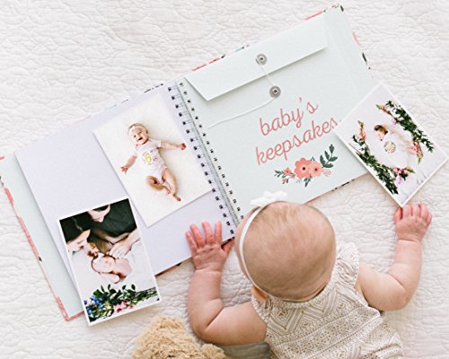 Pearhead Memory Book with Included Baby Belly Stickers, Modern Baby First Year Journal, Babys First Year, Baby Shower, Floral 17 Piece Set