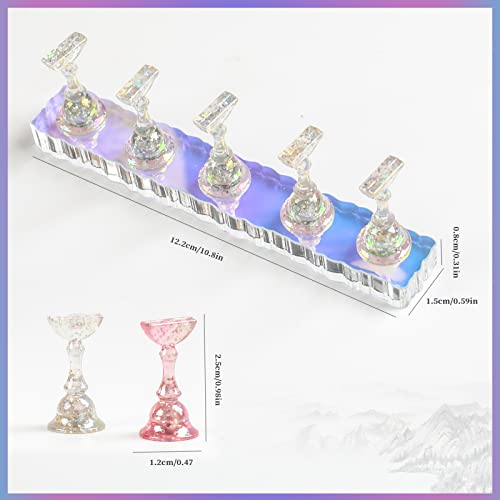 BQAN 2 Set Nail Holder for Painting Nails, Aurora Acrylic Nail Stand for Press on / Fake Nail Tips Training / Nails Display with 96 Pcs Reusable Adhesive Putty
