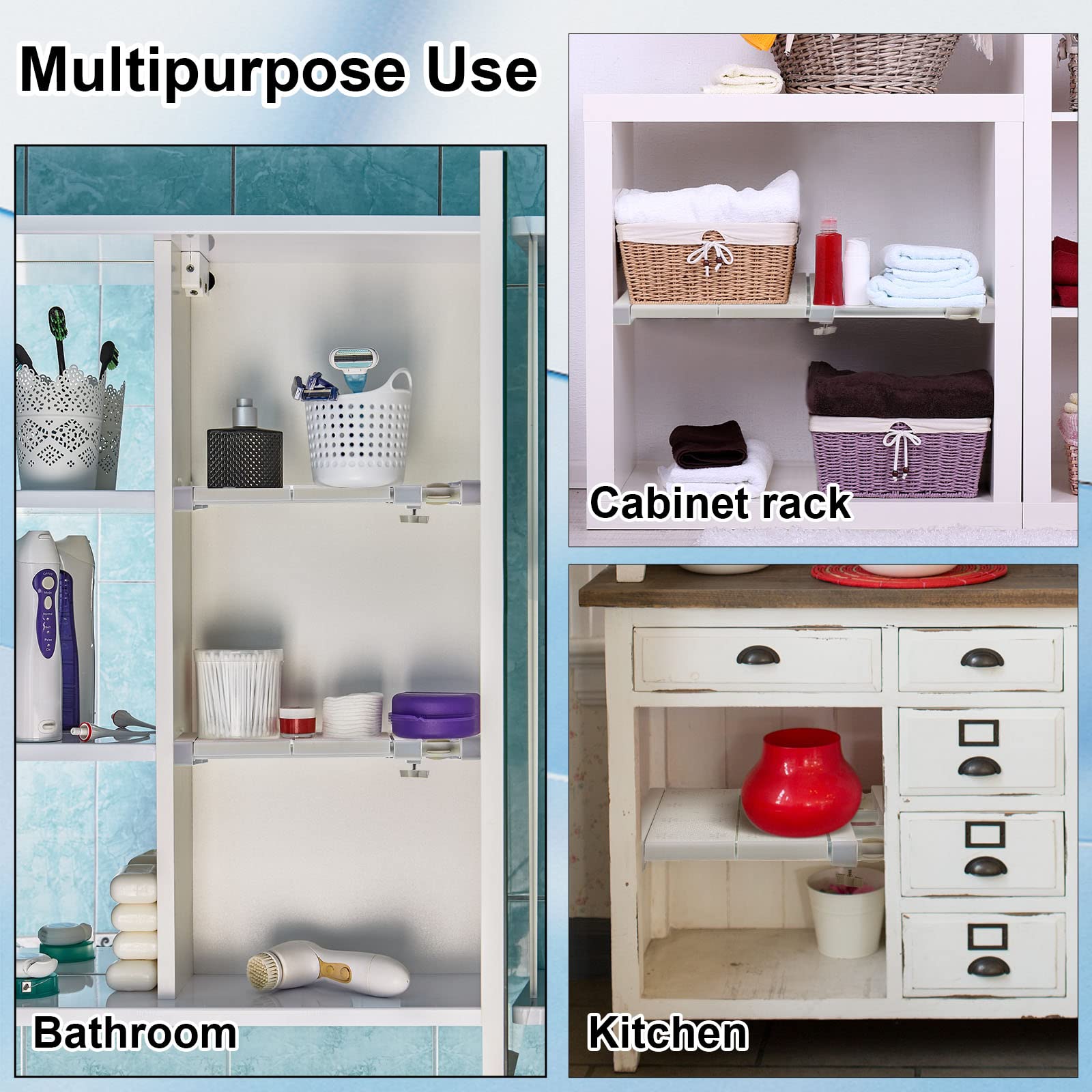 Gerrii 4 Pcs Adjustable Locker Shelf Organizer Scalable Layered Separator Storage Rack Shelf for Expandable Closet Tension Shelf and Rod for Cabinet Wardrobe Cupboard Kitchen Bathroom