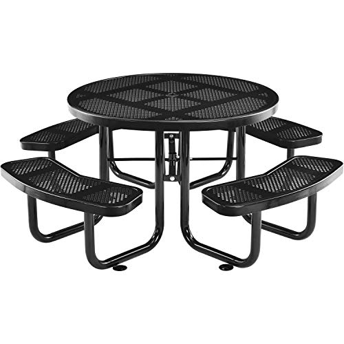 Global Industrial 46" Round Perforated Metal Outdoor Picnic Table, 84" W x 84" D Overall, Black