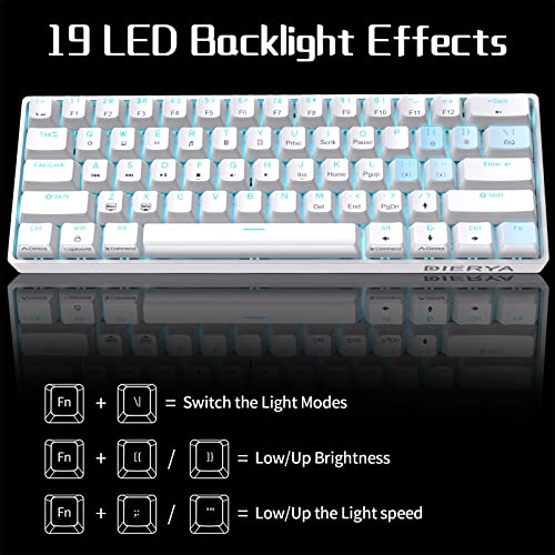DIERYA 60% Mechanical Keyboard, DK61se Wired Gaming Keyboard with Red Switches, LED Backlit Ultra-Compact 61 Keys Mini Office Keyboard for Windows Laptop PC Gamer Typist(White)