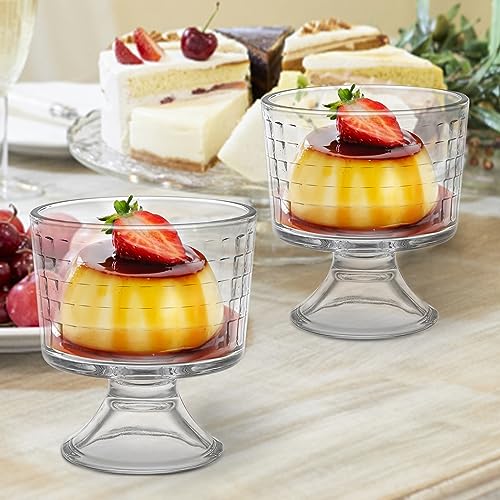 BSTKEY Set of 6 Glass Dessert Bowls/Cups, 10 Oz Cute Footed Dessert Bowls for Ice Cream Trifle Fruit Pudding Snack Salad Milkshakes Sundae Cocktail Drinks Party