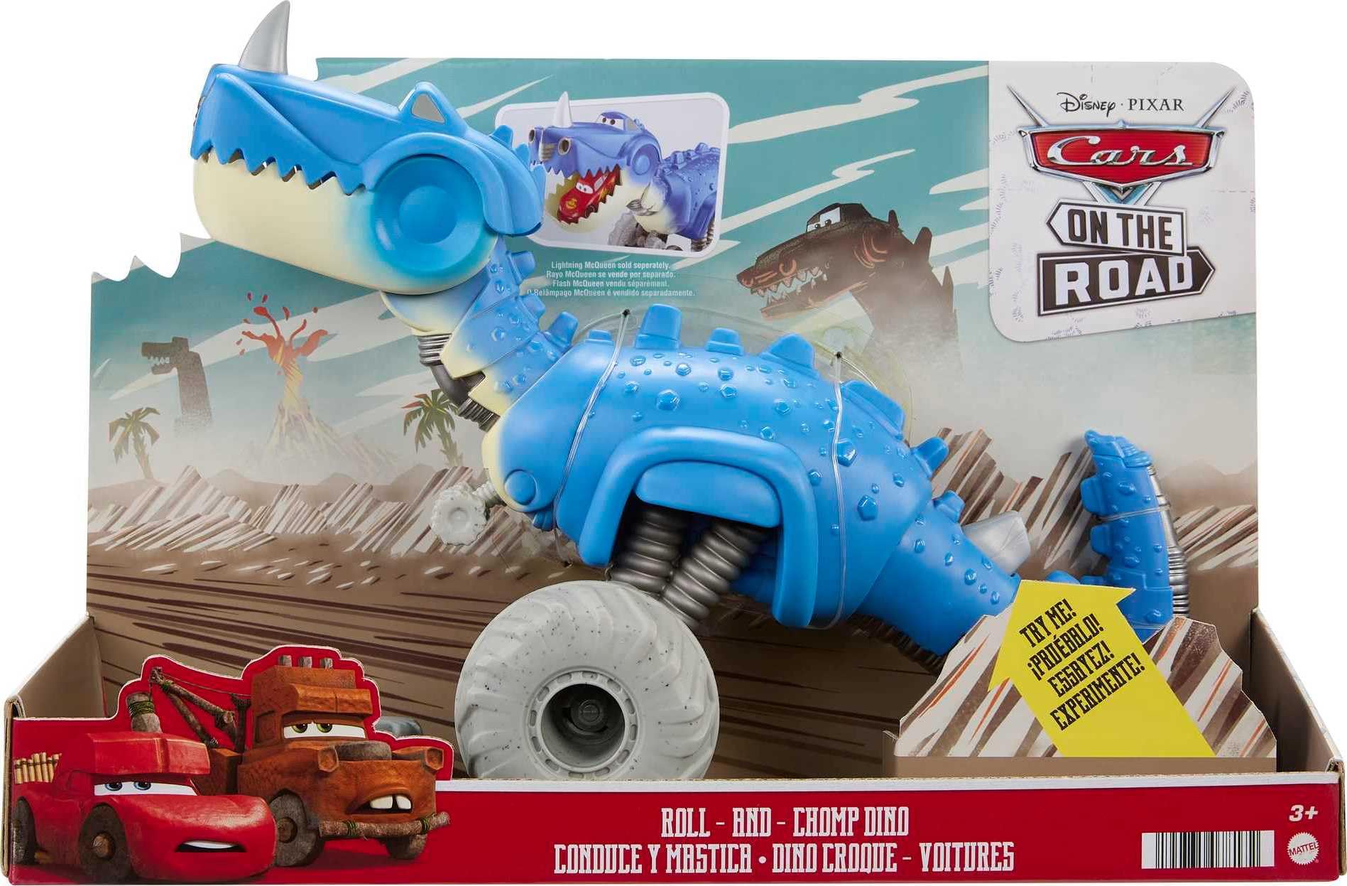 Mattel Disney and Pixar Cars On the Road Dinosaur Toy Vehicle that Eats Cars, Roll-and-Chomp with Tail Steering, 17-inch