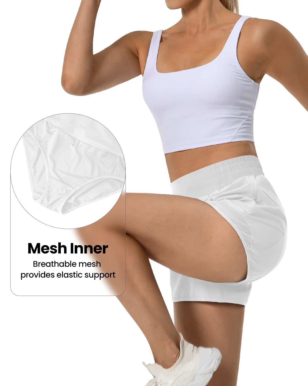 AVGO Athletic Shorts for Women High Waisted Quick-Dry Running Shorts with Pockets Elastic Sport Layer Workout Shorts(White, S)