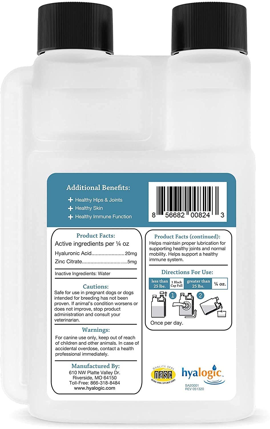 Canine Hyaluronic Acid + Zinc by Hyalogic - Joint & Immune Support, HyaFlex Pro Pure 8oz - Liquid Oral HA Dog & Pet Supplement