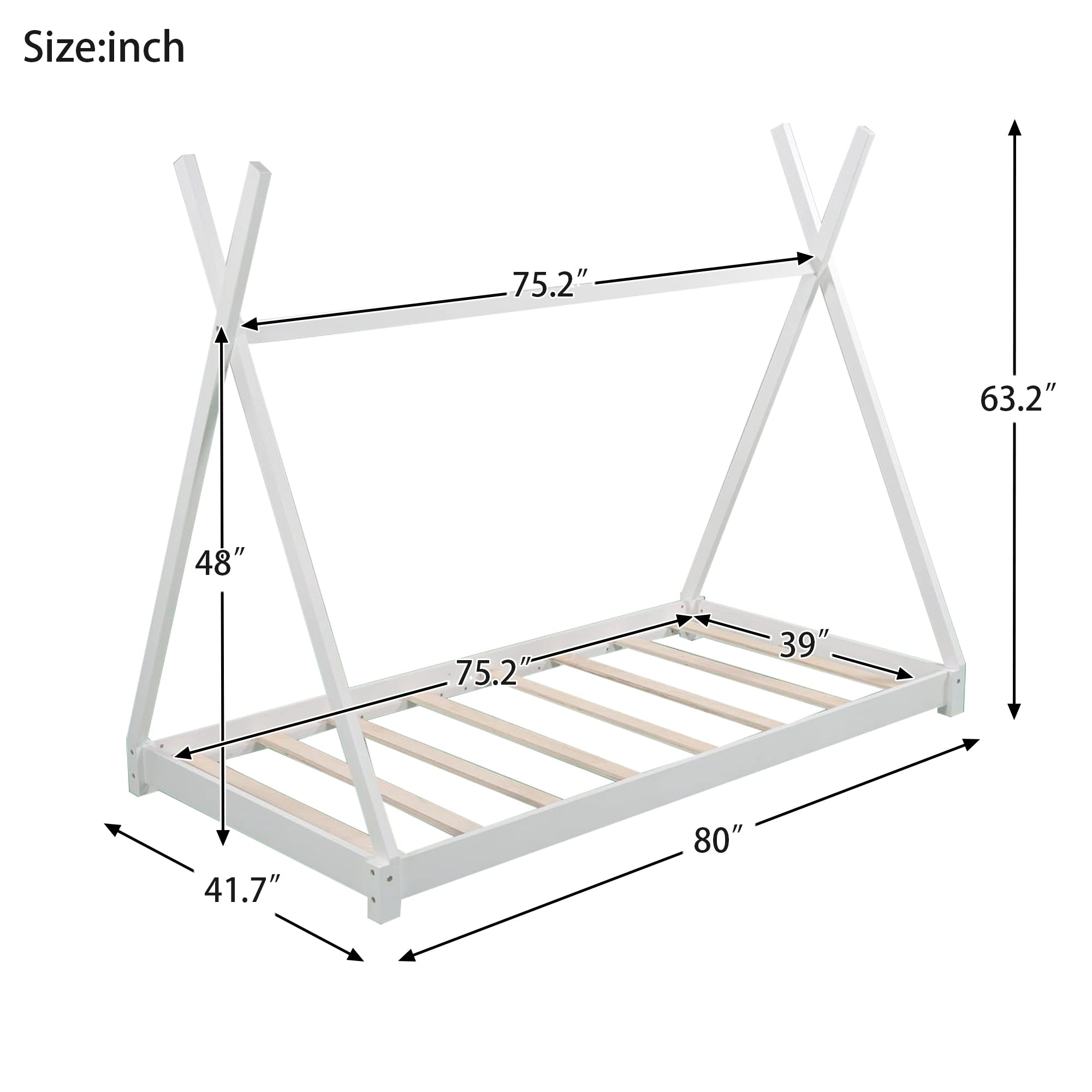 Merax Twin Wood Teepee Bed Cute Tent Platform Bed for Kids Boys Girls,No Box Spring Needed,Easy Assemble (Twin,White)