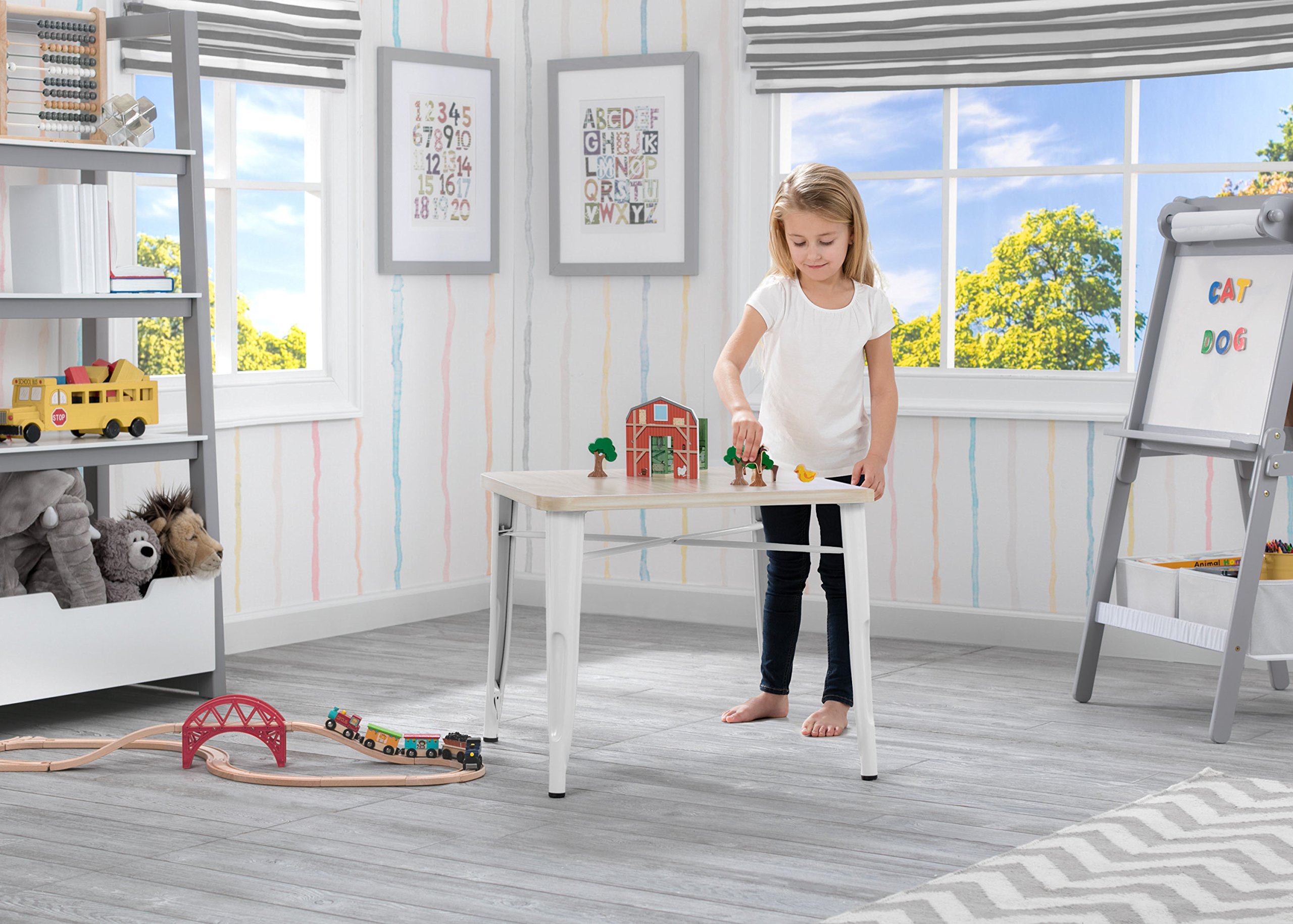 Delta Children Bistro Kids Play Table - Ideal for Arts & Crafts, Snack Time, Homeschooling, Homework & More, White with Driftwood