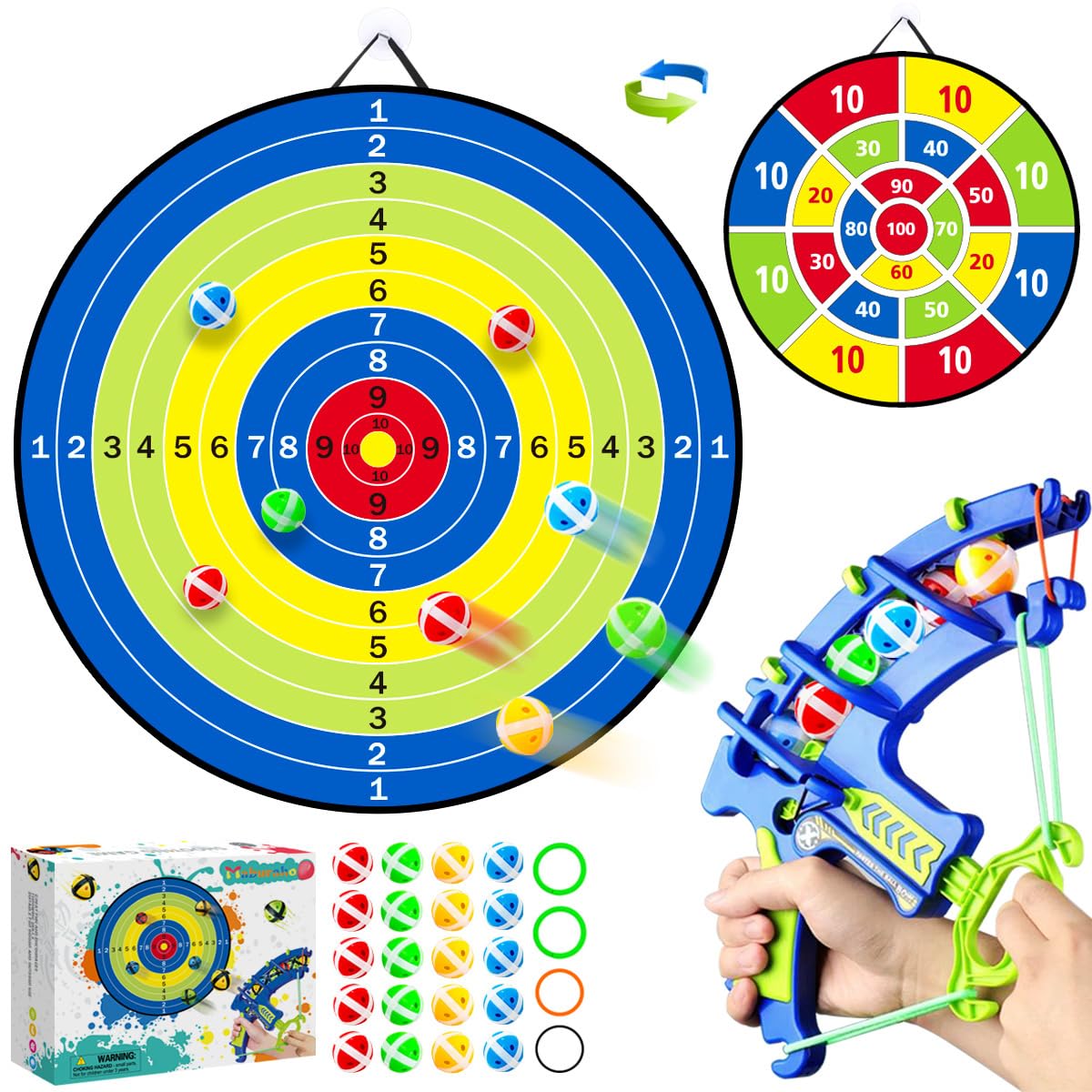 Dart Board for Kids,12 Sticky Balls,1 Toy Gun,2 Dart Bullets Set,Kids Toys Gifts for 3 4 5 6 7 8 9 10 11 12 Year Old Boys and Girls Safe Indoor Outdoor Outside Party Sports Games for Ages 3+ Boy Girl