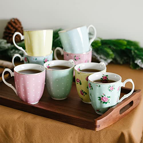 BTaT- Royal Coffee Mugs, 12 oz, Set of 8, Floral Mugs, Porcelain Bone China, Tea Mug, Coffee Cups, Coffee Mug Set, Large Coffee Mugs, Coffee Cups Set, Mugs for Coffee, Tea Cups
