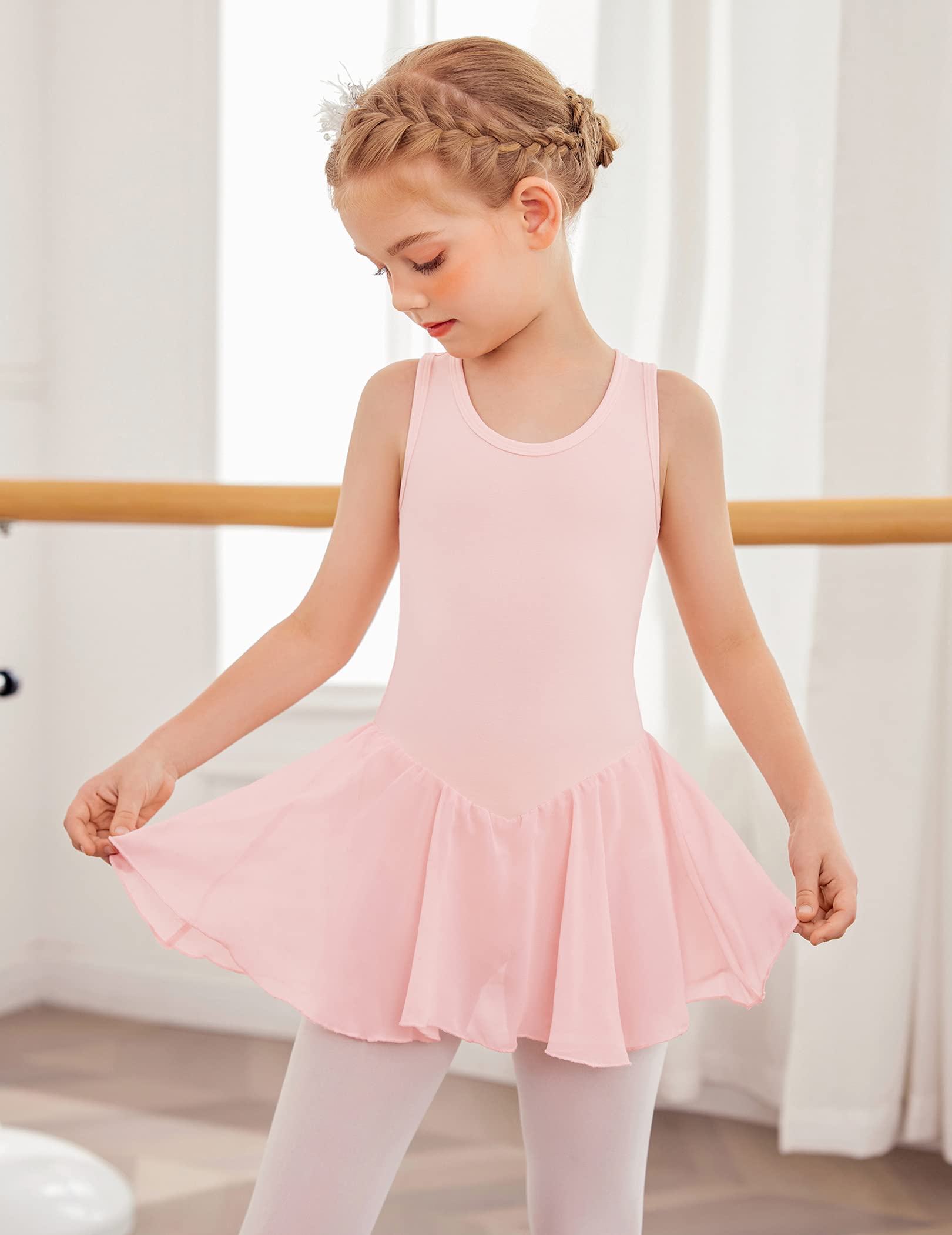 Arshiner Kid Girls Hollow Back Ballet Leotard with Skirt Sleeveless Dance Dresses
