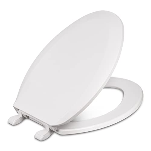 Centoco Elongated Toilet Seat Plastic, Oblong, Oval, Toilet Lid, Standard Residential Use, Economy, Made in the USA, 1600-001, White