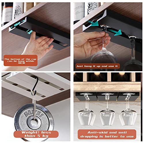 BTHLYES 2 Pack Wine Glass Rack - Punch-free Under Cabinet Stemware Wine Glass Holder Glasses Storage Hanger plastic Organizer for Bar Punch-free self-adhesive(Black)