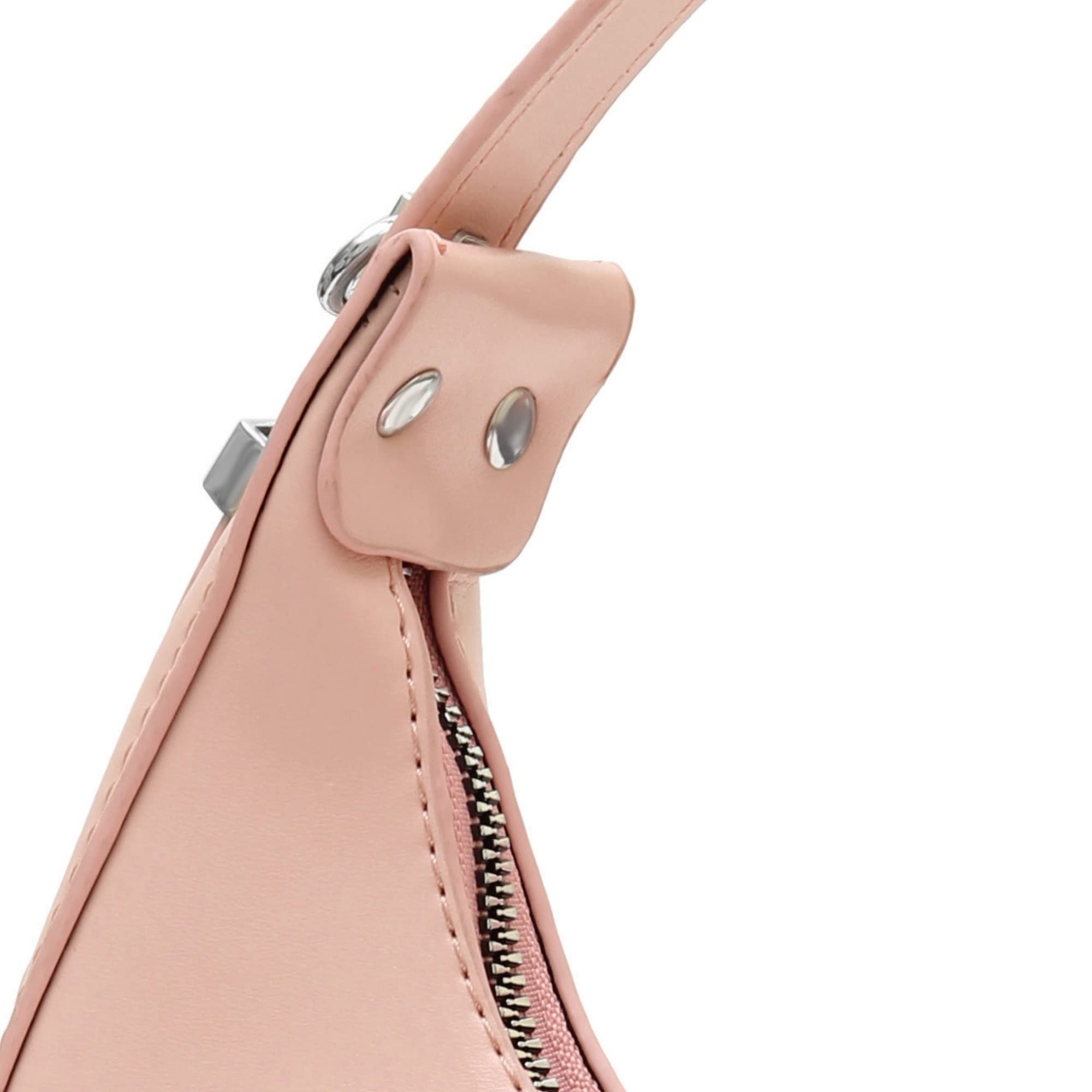 DASTI Half Moon Inspired By Designer Small Pink Purse Convertable Trendy Top Round Handle Side Bag For Women Vegan Leather Hobo Fashionable Chic