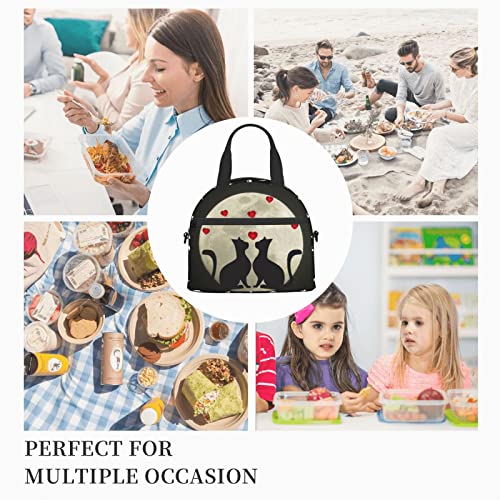Cute Cats Lunch Bag Reusable Insulated Lunch Tote Bag Lunchbox Container With Adjustable Shoulder Strap For Office Work School Picnic Travel