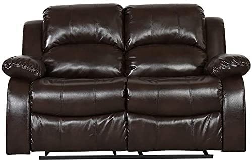 Blackjack Furniture Portico Leather Air Mid Century Modern Living Room Reclining, Den Loveseat, Brown