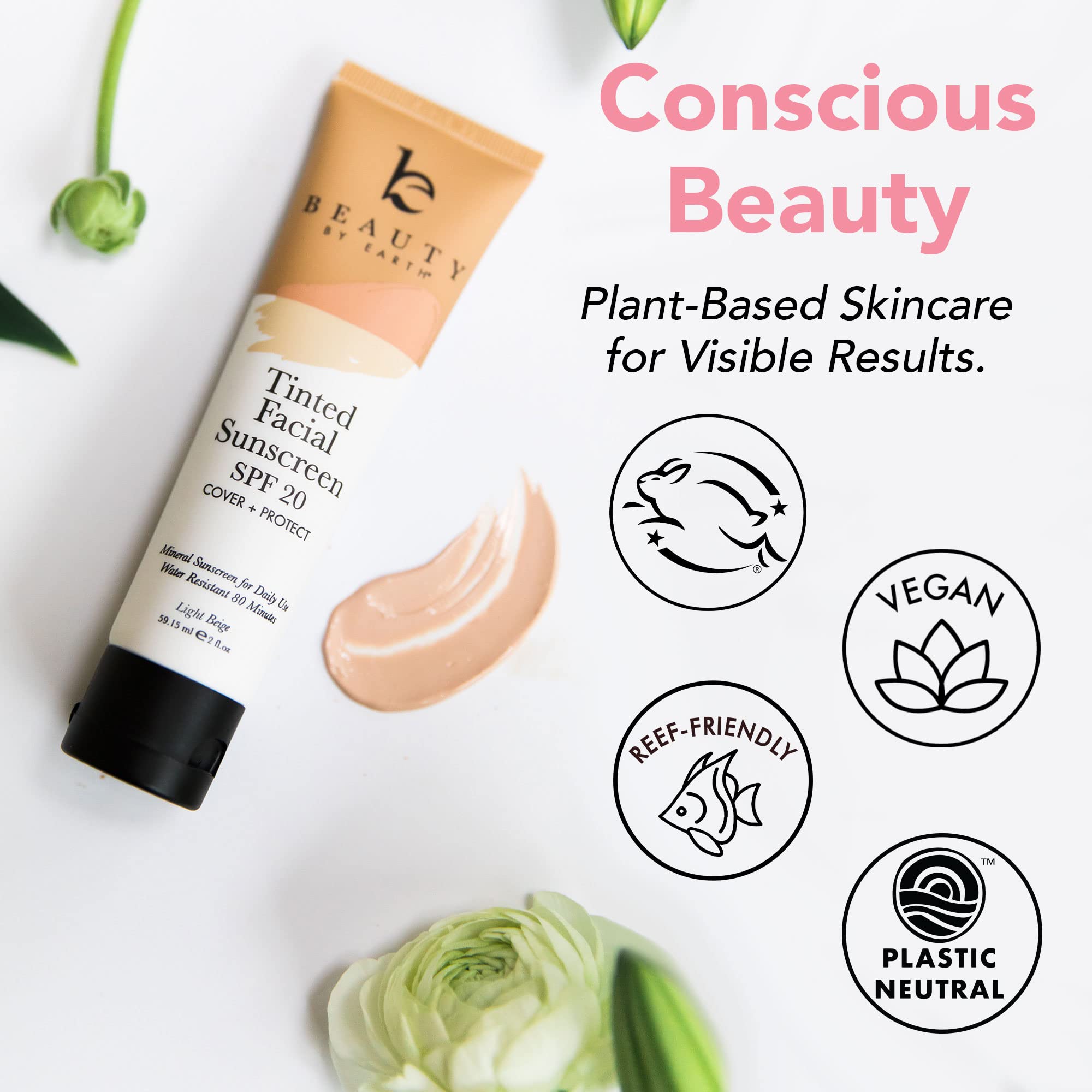 Tinted Sunscreen for Face - SPF 20 With Natural & Organic Ingredients Broad Spectrum Sunblock Lotion, Tinted Moisturizer Zinc Oxide Sunscreen Face for Skincare, Facial Sunscreen (Light Beige)
