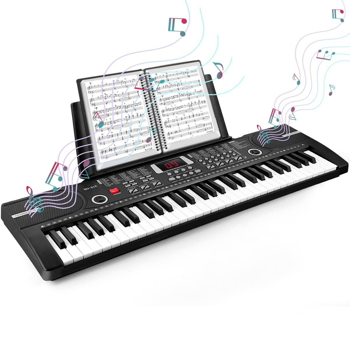 Belens 61 Keys Electronic Digital piano, portable Keyboard piano with built-in speaker and microphone, Sheet Stand and Power Supply,keyboard piano teaching gift for beginners electric