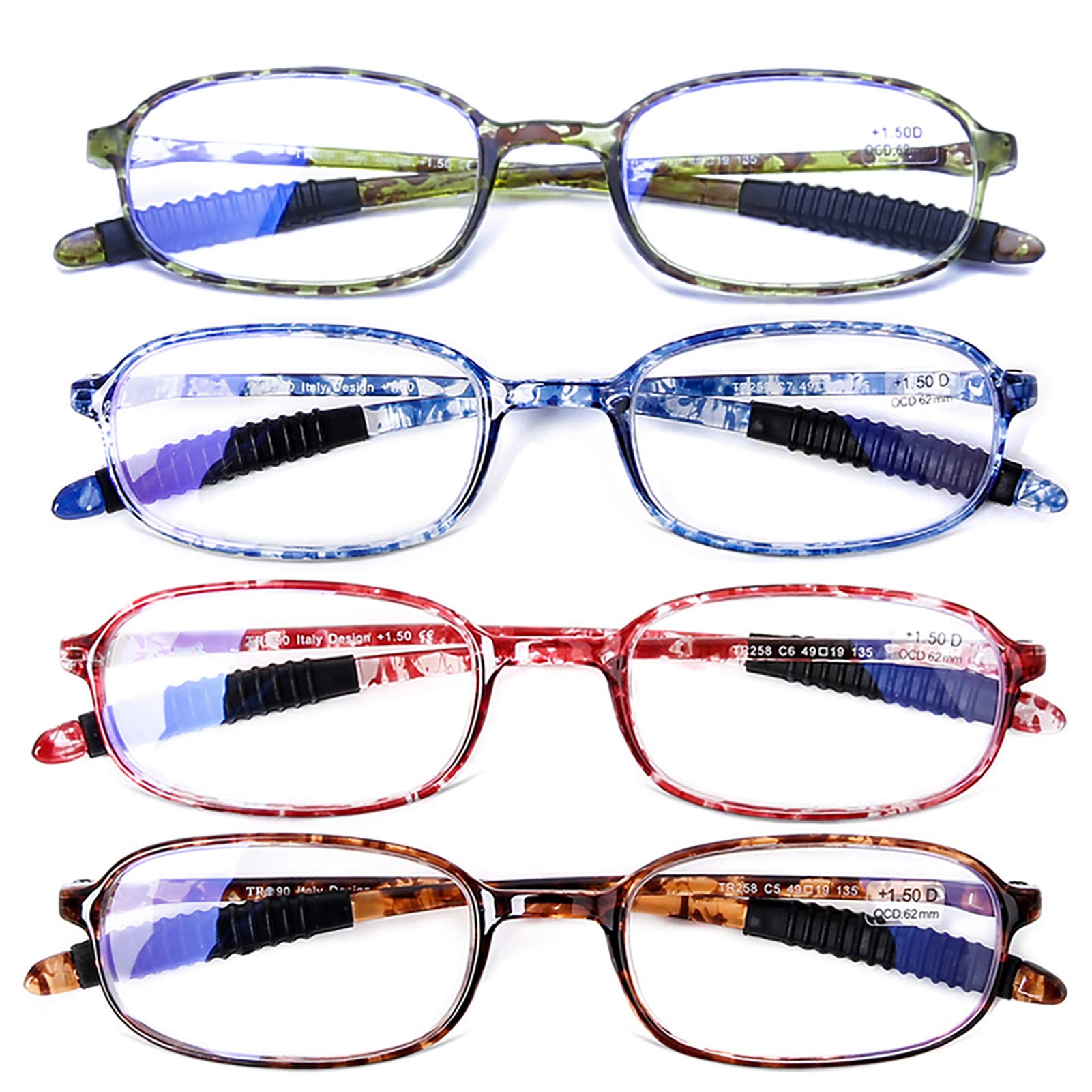AQWANO 4 Pack Computer Reading Glasses Blue Light Blocking Lightweight TR90 Flexible Frame UV Protection Readers for Women Men +2.0