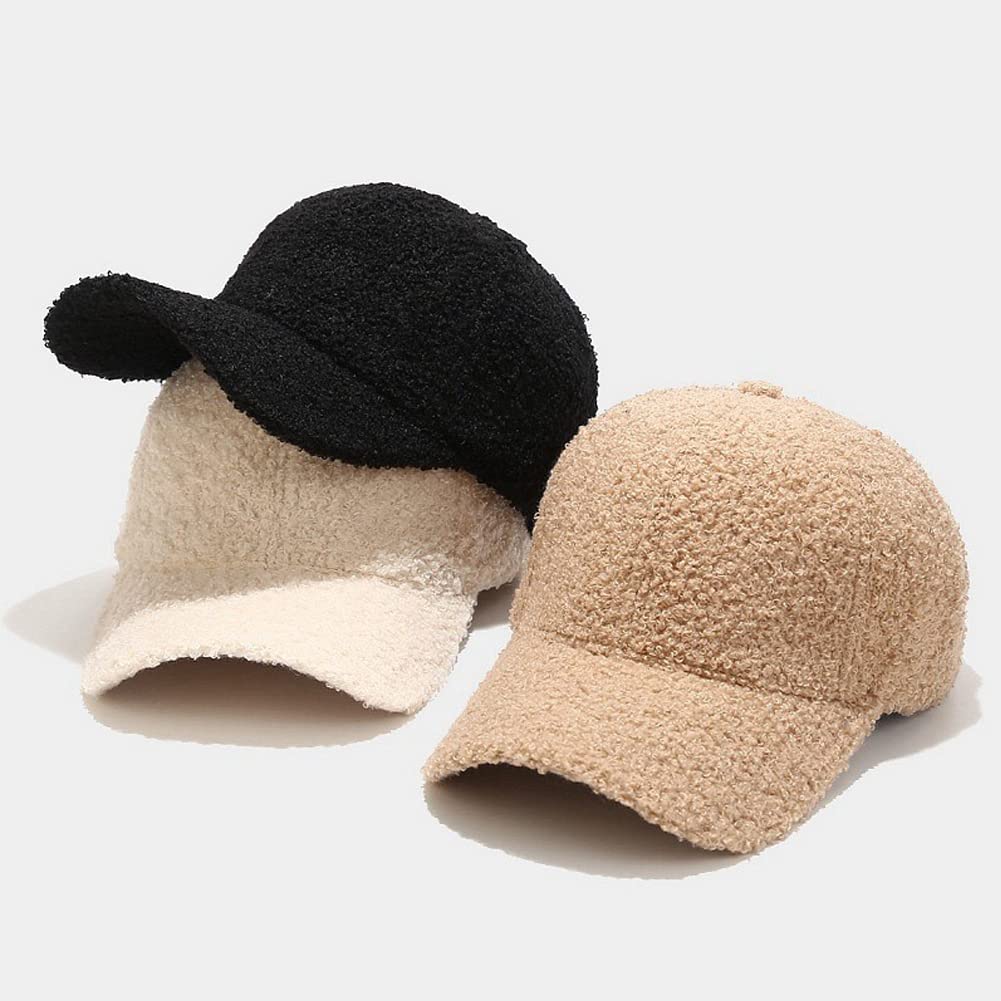 Avilego Winter Baseball Cap for Women Lamb Wool Solid Color Warm Baseball Cap for Outdoor Travel