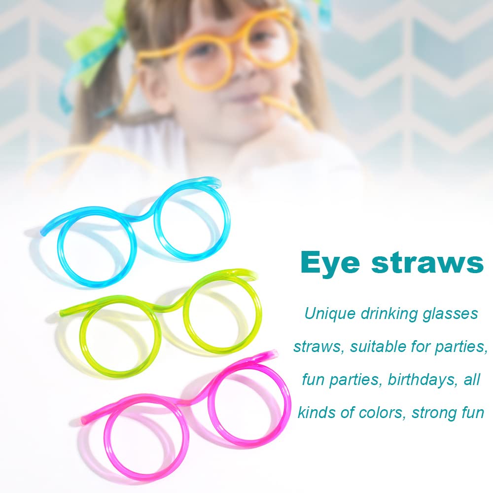 Betinyar 8 Pieces Silly Straws Glasses, Flexible Straws Novelty Eyeglasses, Frame Loop Straws Eyeglasses for Party Supplies, Birthday (Multi)
