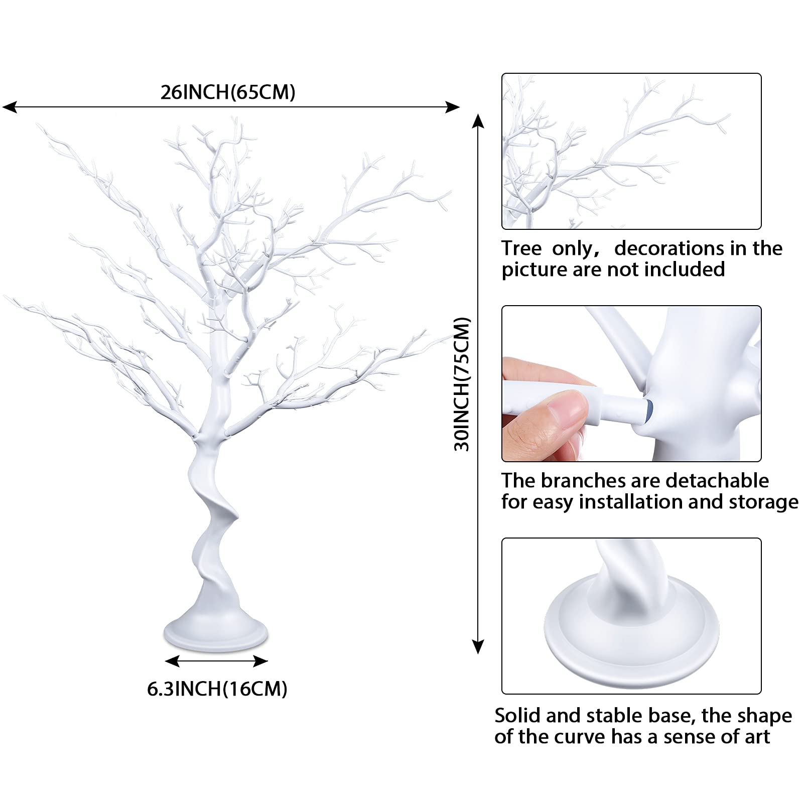 Jetec Christmas Tree Branch Removable Artificial Tree Centerpiece Manzanita Tree Decorative Branch for Christmas Party Home Garden Indoor Outdoor Decoration, 30 Inch in Height(White)