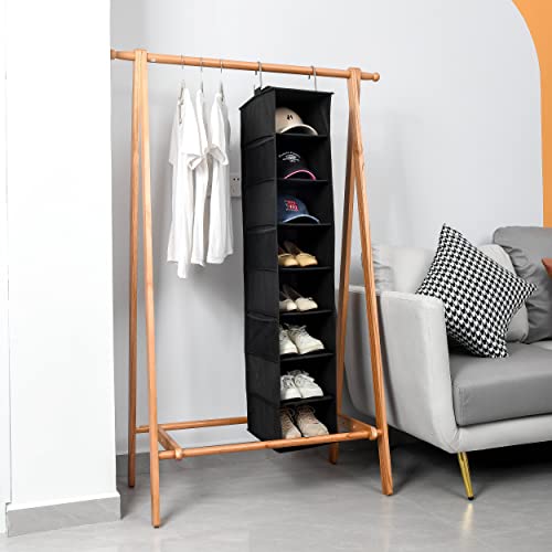 Berdeng Hanging Shoe Organizer for Closet with Side Mesh Pockets,Hat Racks for Baseball Caps,Shoe and Hat Holder & Storage,8-Shelf,Black,1 pack