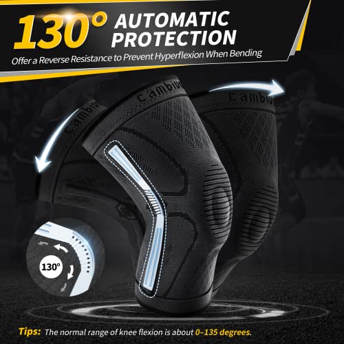 CAMBIVO Knee Braces for Knee Pain, 2 Pack Knee Compression Sleeves, Knee Support with Side Stabilizers & Patella Gel Pad for Workout, Knee Pain Relief, Arthritis(X-Large, STS-Black)