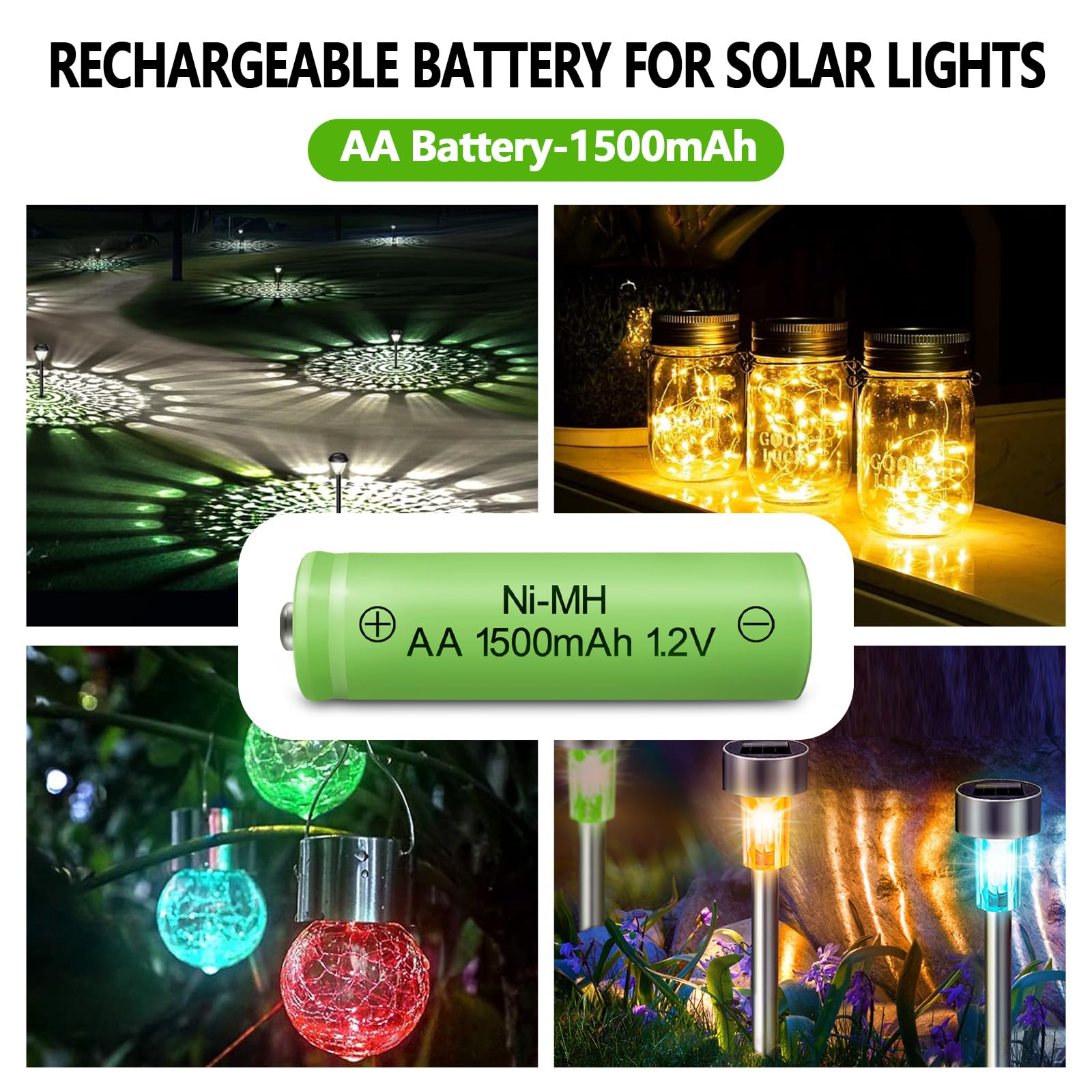 GENYESTAR AA Rechargeable Batteries NIMH 1.2V Double A 1500mAh High Capacity Solar Battery Low Self Discharge, Pack of 8