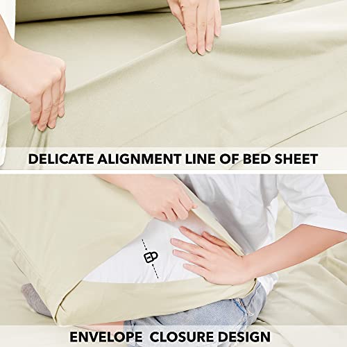 Deconovo Bed Sheets California King Sheet Sets Beige Cal King Microfiber 16" Deep Pocket 1800 Thread Count Luxury Comfort Bedding Silky Soft Touch 4 Pieces Pillowcases Flat Sheet & Fitted Sheet