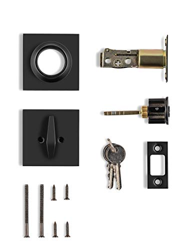Berlin Modisch Single Cylinder Deadbolt Lock Slim Square for Front Door Modern Contemporary High Security Heavy Duty β Iron Black Finish