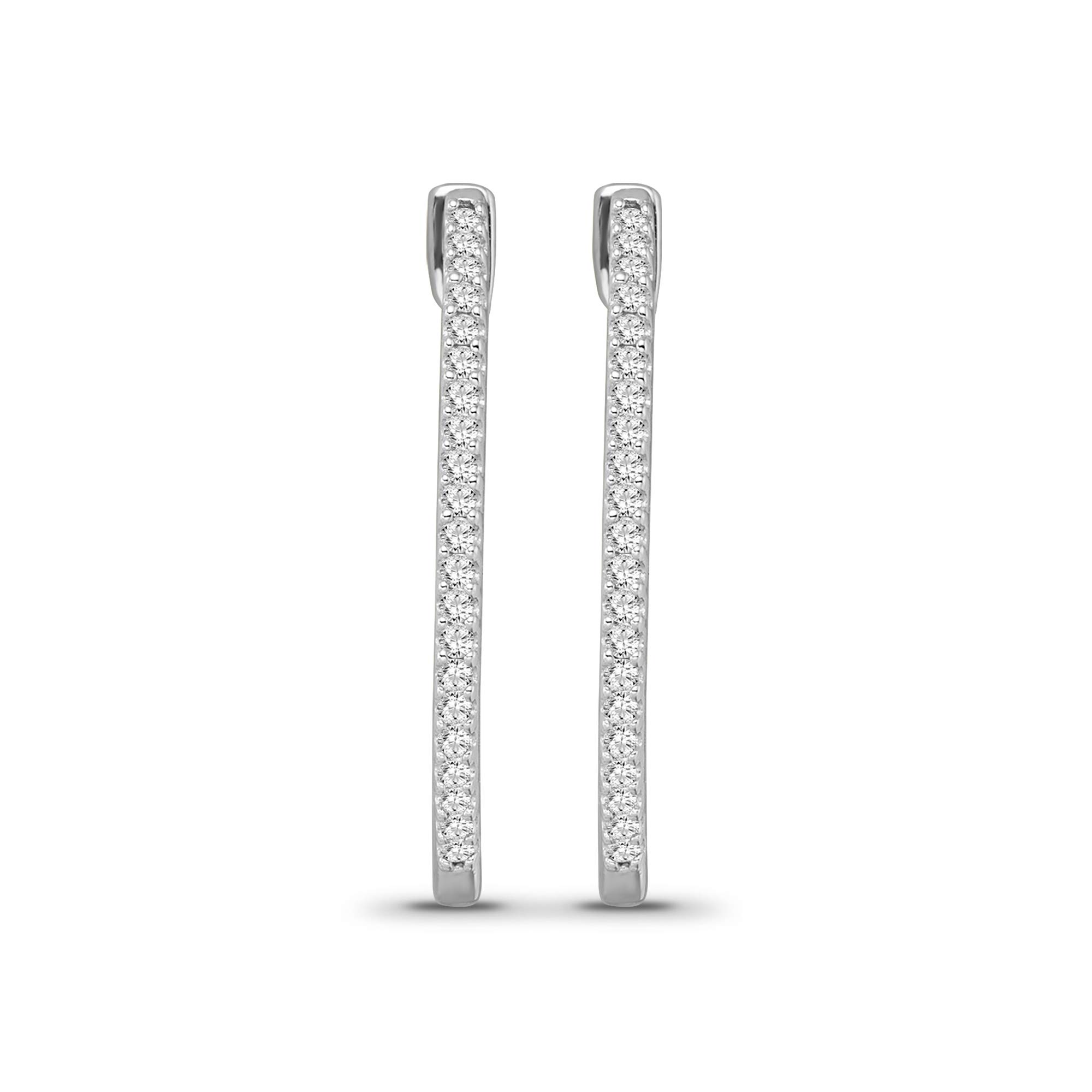 ARAIYA FINE JEWELRY 10K White Gold Inside and Outside Diamond Oval Hoop Earrings (1/4 cttw, I-J Color, I2-I3 Clarity)