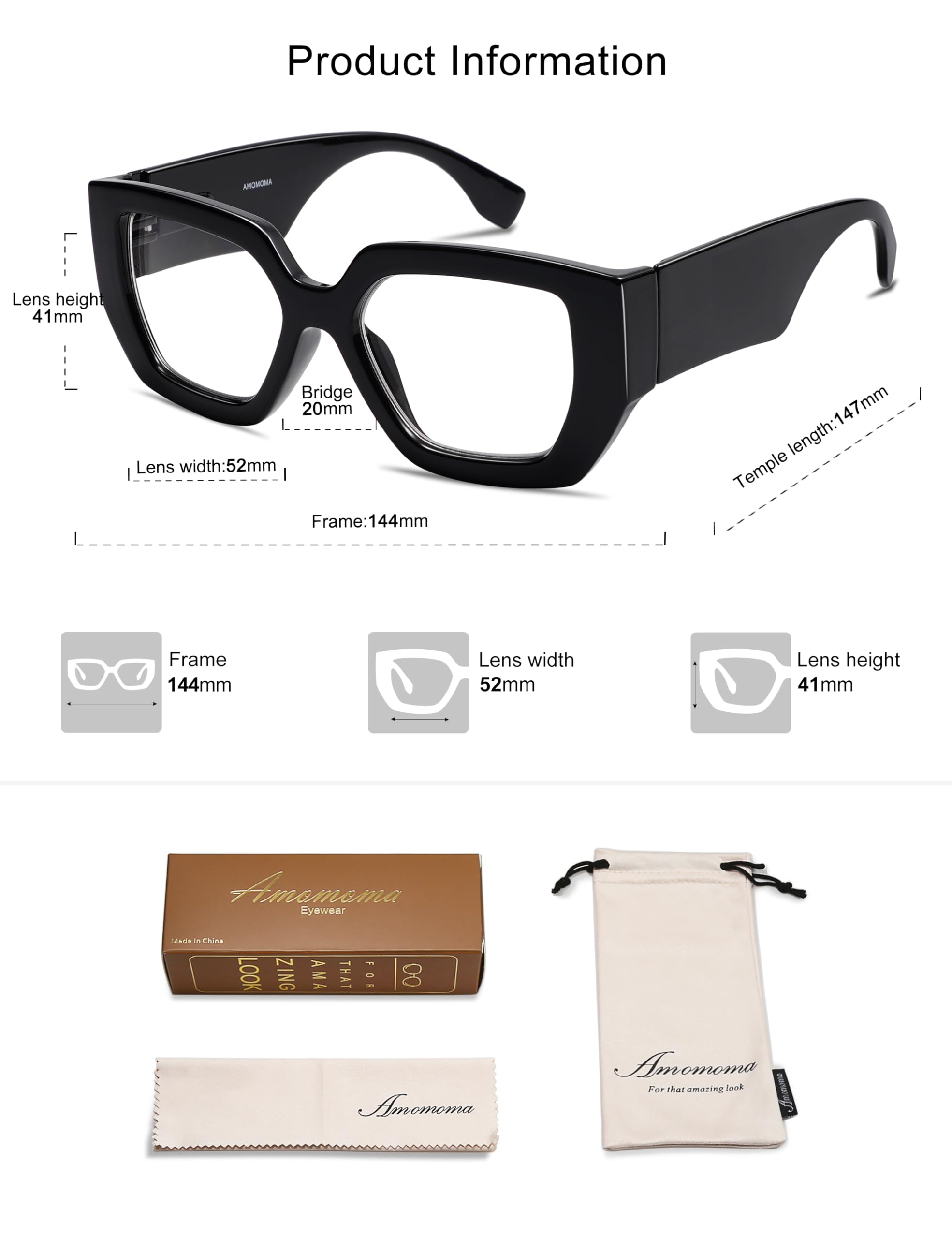 AMOMOMA 3-Pack Oversized Square Reading Glasses for Women,Fashion Trendy Style Blue Light Blocking Eyewear Readers Large Frame with Spring Hinge AM6109 C1+C2+C3 2.0 x