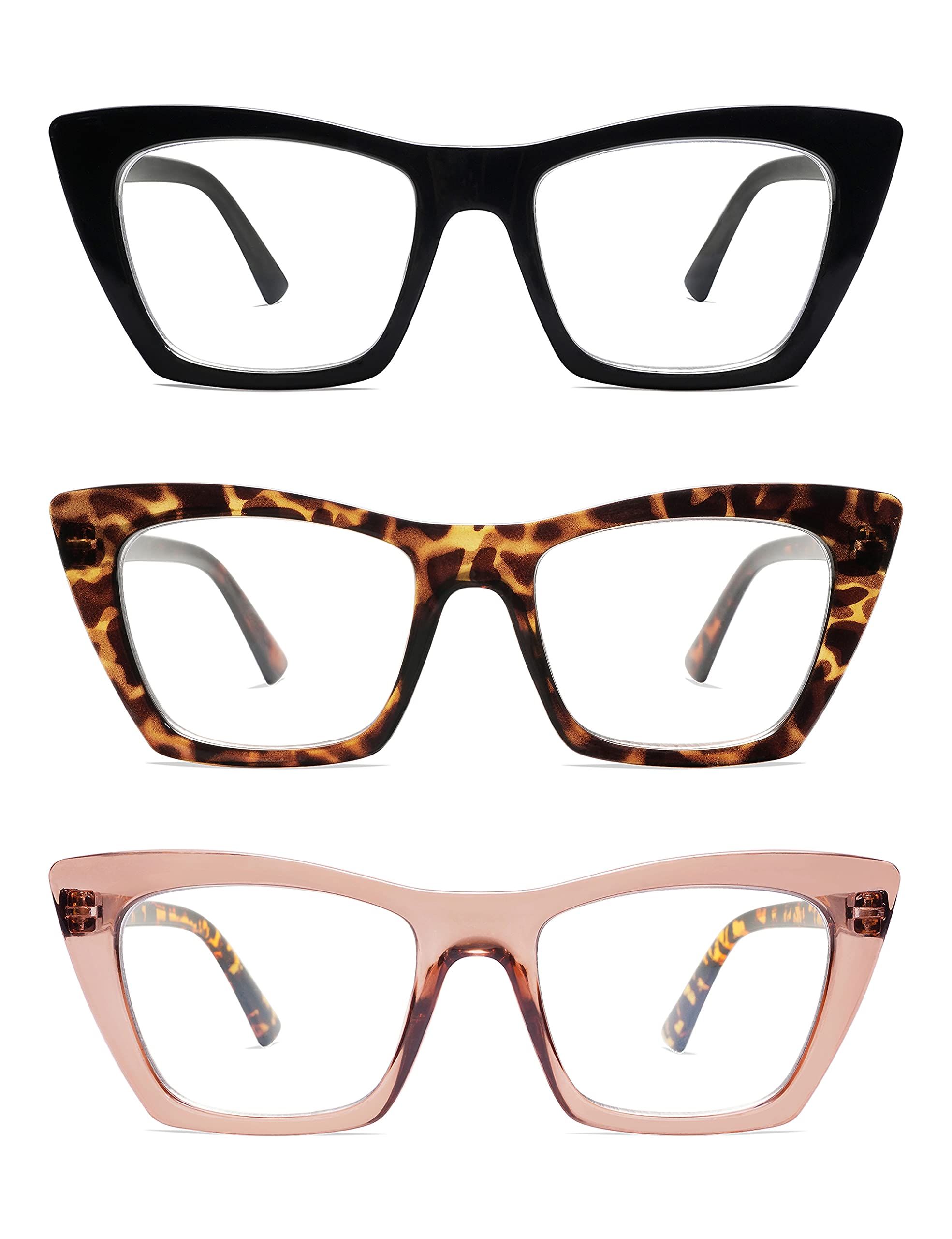 AMOMOMA Oversized Reading Glasses for Women,Trendy Cat eye Blue Light Computer Reader AM6028C1+C2+C3 1.5X