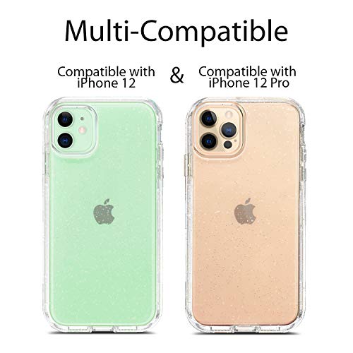 Coolwee Crystal Glitter Full Protective Case Compatible with iPhone 12, Compatible with iPhone 12 Pro Heavy Duty Hybrid 3 in 1 Rugged Shockproof Women Girls Transparent Shiny Clear Bling Sparkle