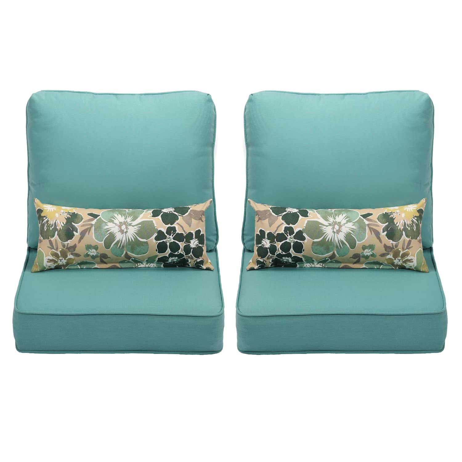 Aoodor 22'' x 24'' Outdoor Deep Seat Chair Cushion Set,Olefin Fabric Slipcover and Sponge Foam- Teal (Set of 2 Seats, 2 Backs, 2 Pillows