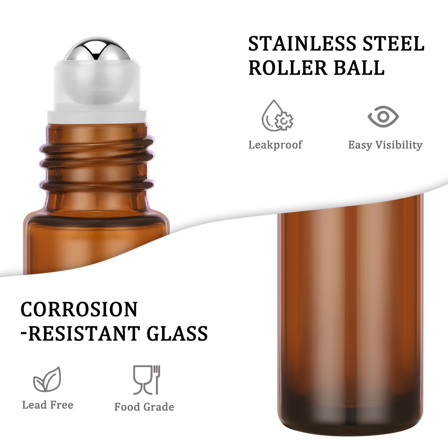 bofessor 4 Pack, Essential Oil Roller Bottles, Amber Glass Roller Balls for Essential Oils