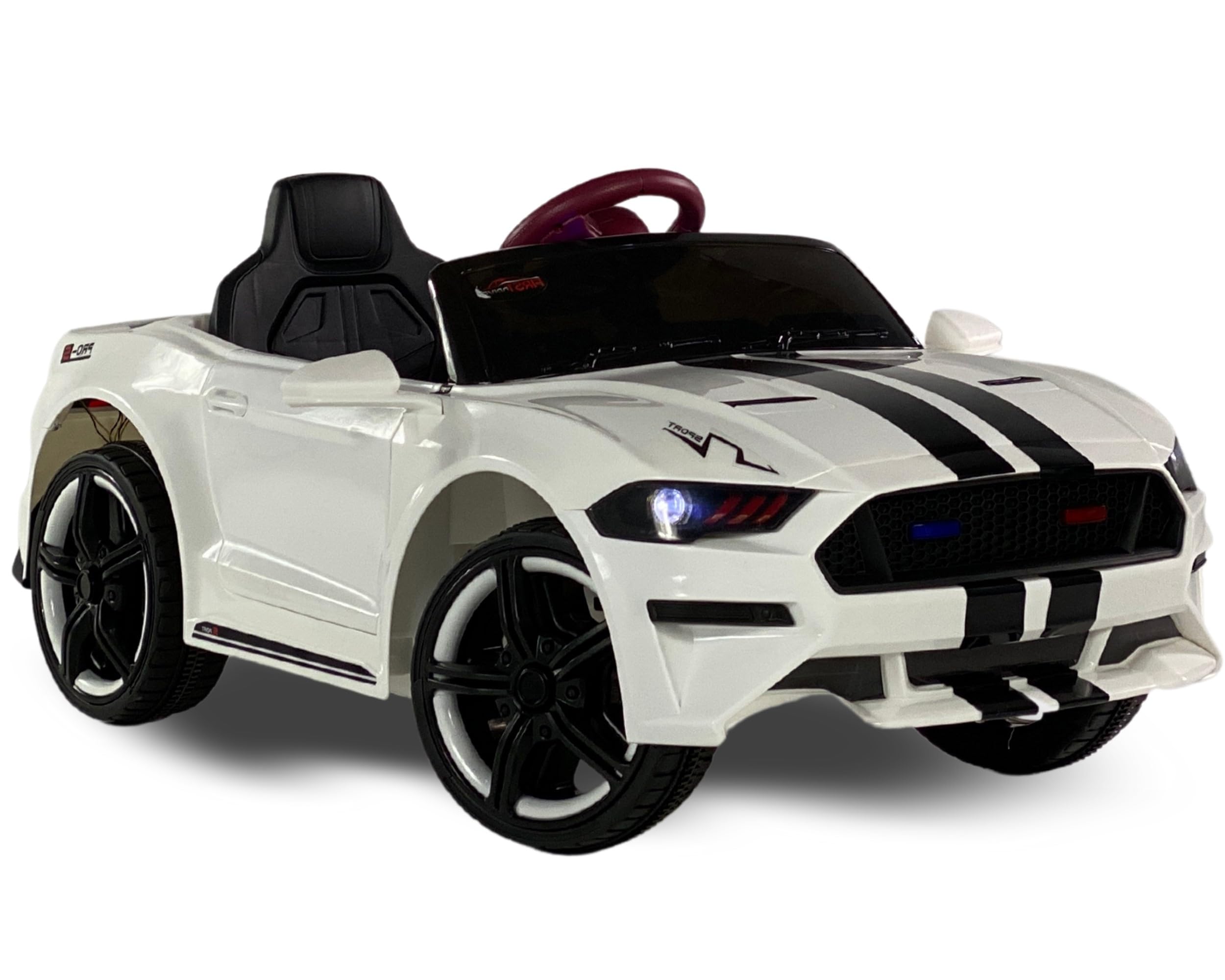 First Drive Mustang - Ride on Car - Electric Car for Kids - Kids Car with Parent Remote, MP3 Music Playback, AUX Port, Spring Suspension, LED Lights, Rear Wheel Drive, for Boys/Girls (White)