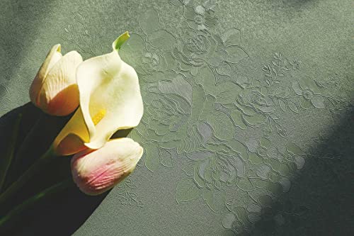 Dimoon 236"x17.7" Leaf Green Flower Thicken Advanced Texture Wallpaper Peel and Stick Green Leaf Floral Wallpaper Waterproof Contact Paper Grey Green Self Adhesive Wallpaper Removable Vinyl Roll