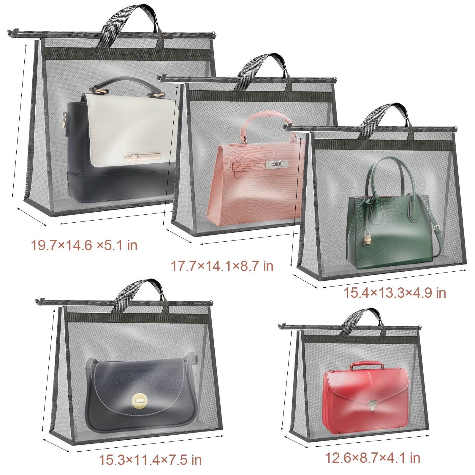 Fyoudis Transparent Handbag Dust Cover Bag Purse Storage Organizer with Zipper - Clear Dust-proof bag Purse Protector Storage Bag for Closet Shelf - 5 Sizes