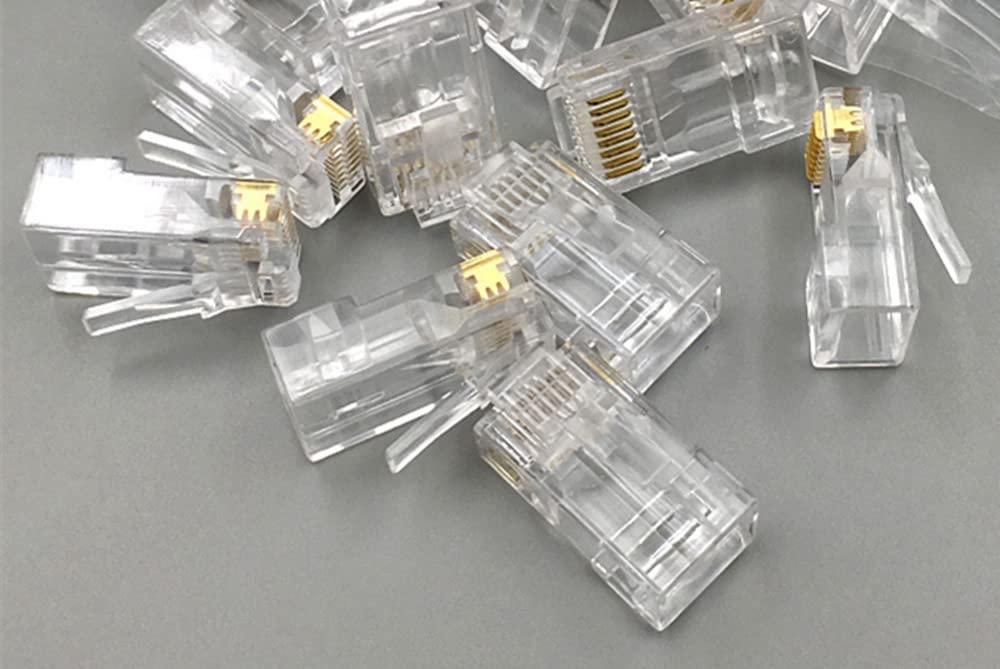 PETECHTOOL 100-Pack RJ45 CAT6A CAT6 Pass Through Connectors 23AWG Cables-End Bold UTP Ethernet 8P8C Gold Plated Modular Plug for Unshielded Twisted Pair Solid Wire Standard Cables