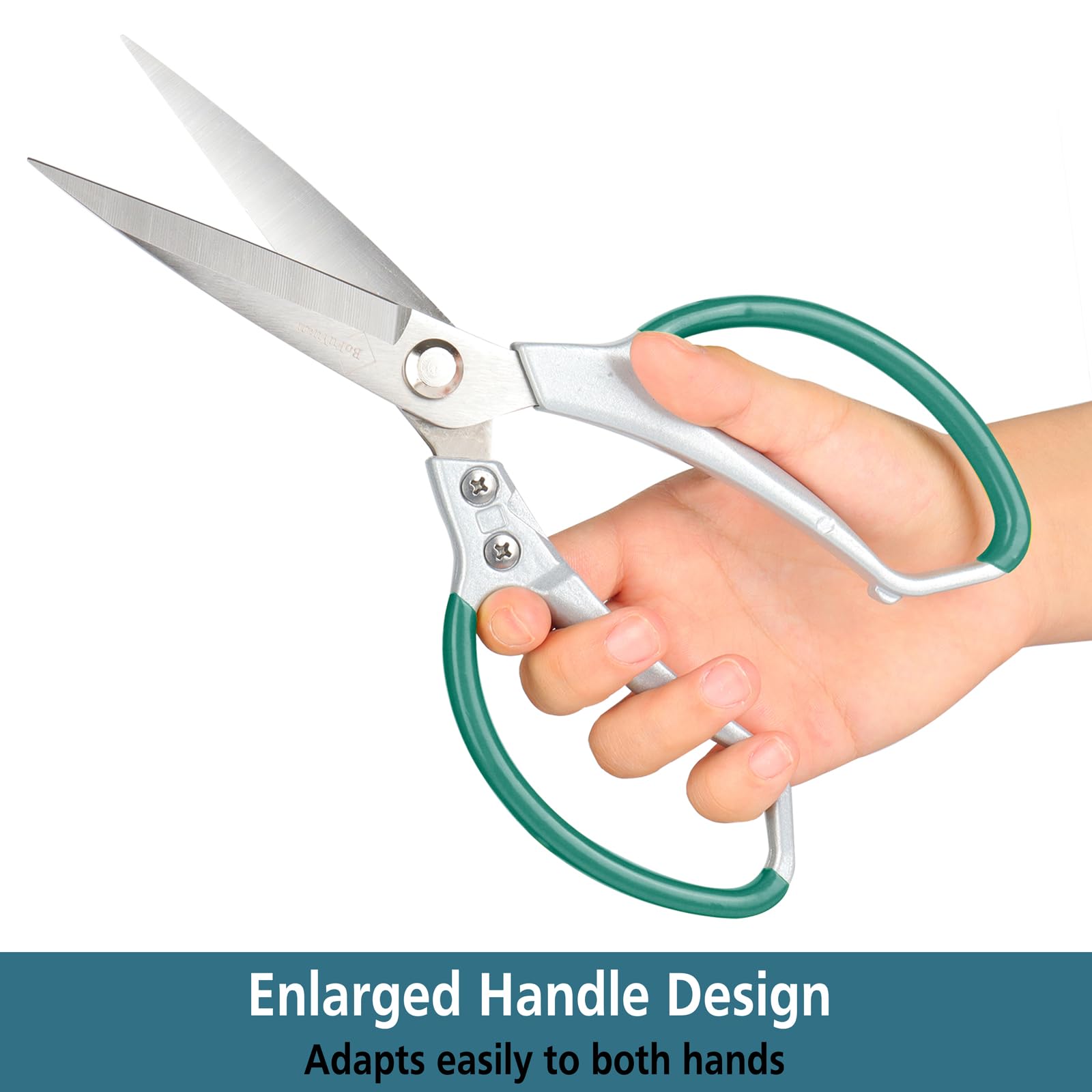 BoFuYuan Scissors Heavy Duty Utility - Stainless Steel Multipurpose Sharp Scissors for Cutting Cardboard, Carpet, Thick Fabrics, Leather, Rubber Plastics(9.25" Green)