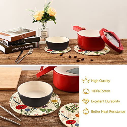 Decorative Trivets Set for Hot Pots Dishes Heat Resistant, Dragonfly Floral Pans Hot Mats Pads for Kitchen Counter Tops Dining Washable Pot Holder Coasters