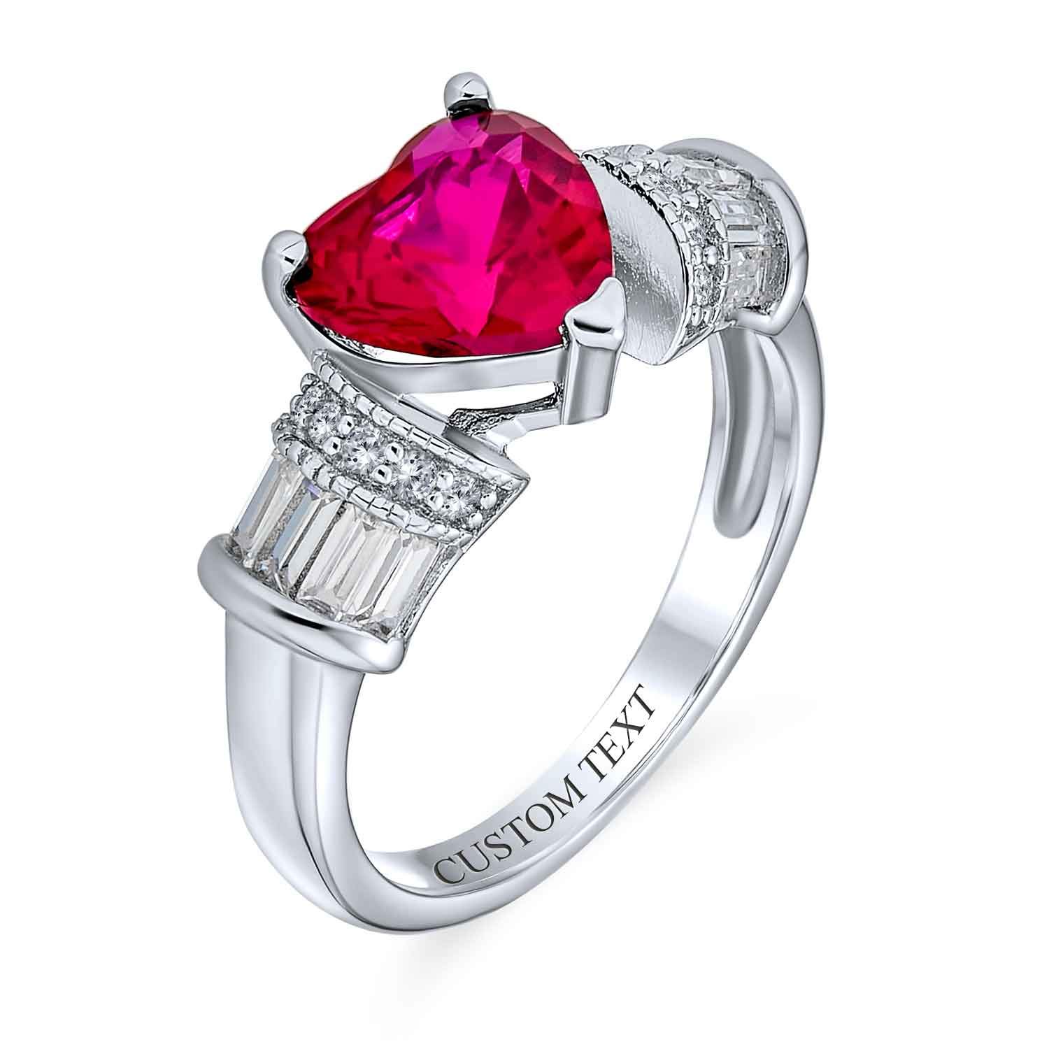 Art Deco Style 2.5CT Red Pink Heart Shape Solitaire CZ Engagement Ring Baguettes Side Stones Simulated RED Ruby .925 Sterling Silver Promise Ring
