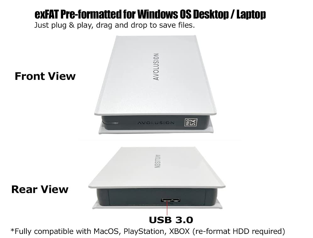 Avolusion Mini Pro-5X 3TB USB 3.0 Portable External Gaming Hard Drive - White (for PS5, Pre-Formatted) - 2 Year Warranty