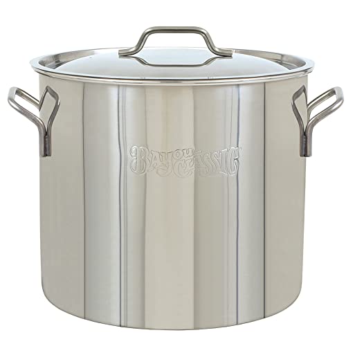 Bayou Classic 1440 40-qt Economy Stainless Kettle Features Heavy Duty Welded Handles for Secure Handling Domed Lid Perfect For Large Batch Cooking of Soups Stews Chili and Gumbo
