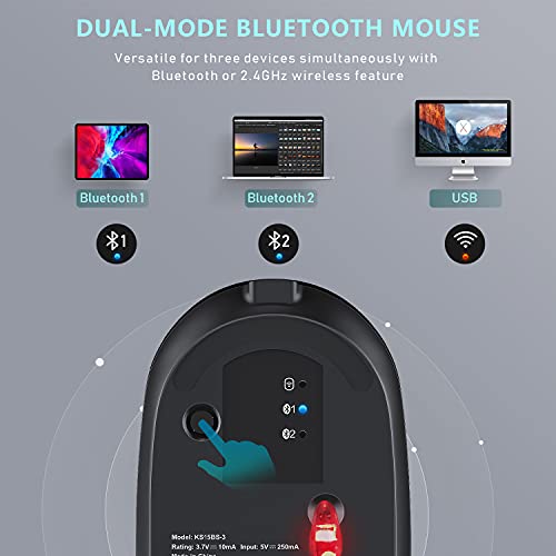 Bluetooth Keyboard Mouse, Multi-Device Wireless Keyboard and Mouse Combo, Ultra Slim, Rechargeable, Dual-Mode(Bluetooth 4.0 + USB), Windows/Mac OS/Android (Black)