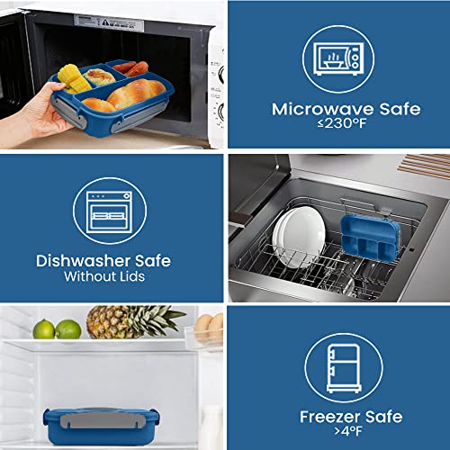 Bugucat Bento Box, Lunch Box with 4 Compartments and Cutlery, Reusable Bento Lunch Box for Adults, Food Storage Containers for School Work and Travel BPA-Free, Microwave-& Dishwasher-safe